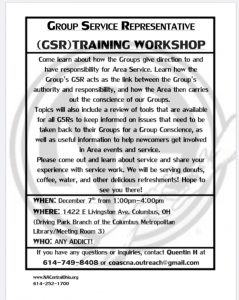 Columbus, OH - GSR Workshop (Group Service Representative) | Addiction ...